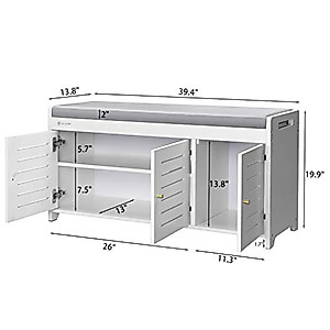 BALANBO Shoe Storage Bench Shoe Cabinet Bamboo Shoe Rack Cushion Seat Soft for Comfort Style Perfect for Entryway First Impression（White）