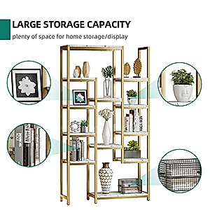 YITAHOME 6 Tier Gold Bookshelf, 71” Tall Modern Free Standing Bookshelf with 12 Shelf Bookcase, Faux Marble Open Display Storage Book Shelves for Living Room Bedroom Office Home, Gold & Marble
