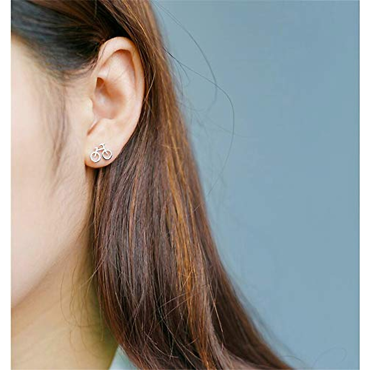 Small Bicycle Studs Earrings for Women Girls 925 Sterling Silver Cartilage Tragus Cute Bike Tiny Unique Safety Pin Earrings Hypoallergenic Post Fashion Personalized Unisex Jewerly Gift for Best Friend