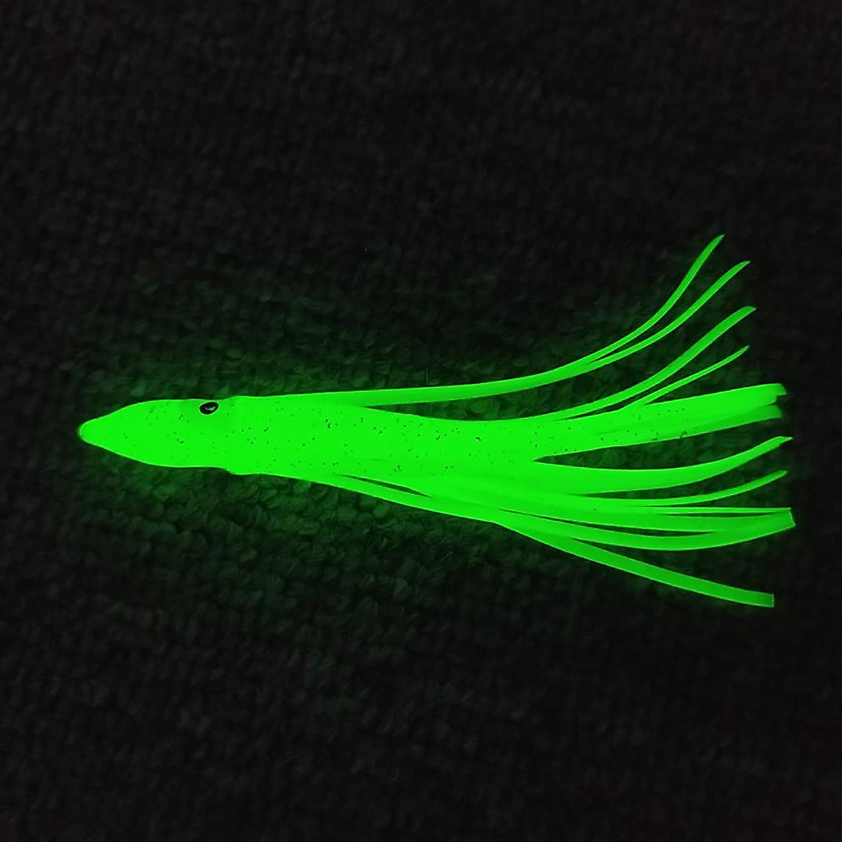 Fishing Squid Skirts Glow Soft Lures Luminous Octopus Skirts Trolling Lure Soft Fishing Bait for Bass Salmon Trout 5cm/1.96in,9cm/3.54in,11cm/4.33in Pack of 20 (4-1/3", Beige)