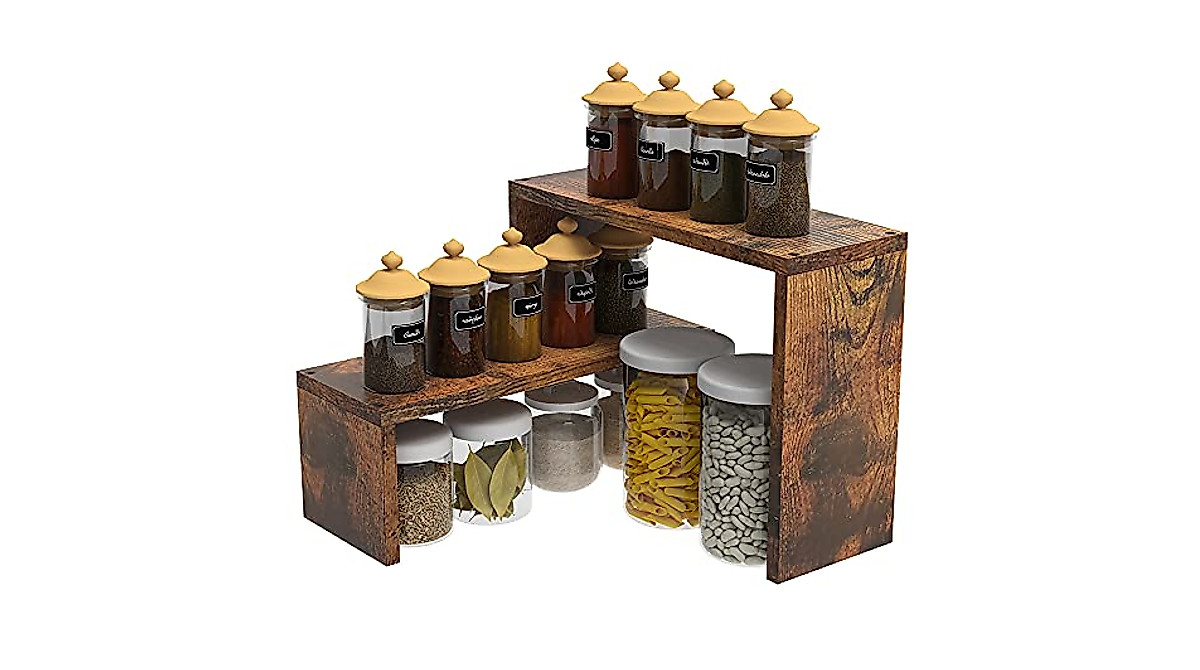 GiftGo 2 Tier Expandable Corner Spice Rack for Kitchen Storage
