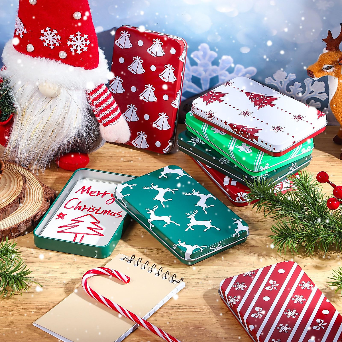 Blulu 12 Pcs Christmas Gift Card Holders, Plaid Patterns Tin Boxes Xmas Small Gift Card Box with Lids for Money Greeting Card Holiday Party Favors Gift Giving Stocking Stuffers, 4.92 x 3.15 x 0.6 Inch