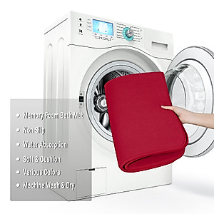 MAYSHINE Memory Foam Non Slip Anti Fatigue Bath Mat | Thick Absorbent Plush Velvet Bathroom Rug - Machine Washable, 34x19, Red