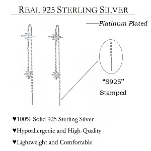 SLUYNZ Sterling Silver CZ Star Dangle Earrings for Women Teen Girls Long Dangle Earrings Threader Tassel (A-Silver)