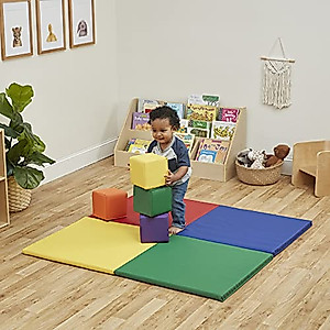 ECR4Kids SoftZone Quad Fold-N-Go Activity Mat and Patchwork Toddler Blocks, Beginner Playset, Assorted, 13-Piece