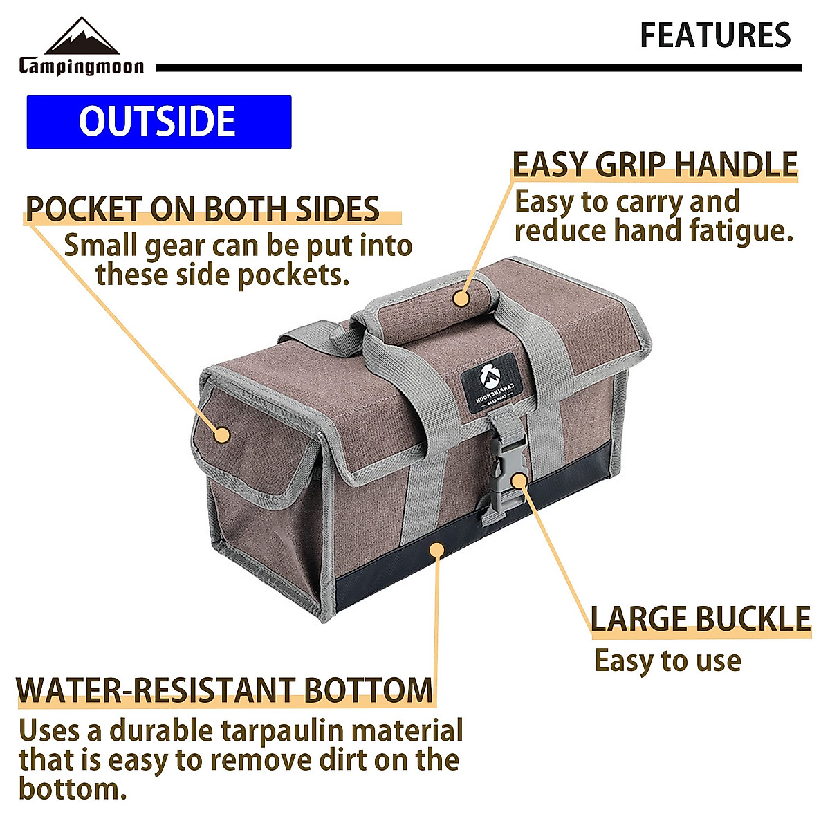 CAMPINGMOON 13.8-inch Bottom Waterproof Outdoor Camping Tent Stakes Hammer Multi-Container Storage Bag B-150C