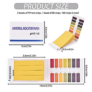 CEYAZYE 160PCS PH Test Strips, Litmus Paper PH Test Strips, PH Level Test Kit for Water, Saliva, Soap, Urine, Food, Liquids, Soil, Lab Monitoring, Measure Full Range 1-14(2 Pack)