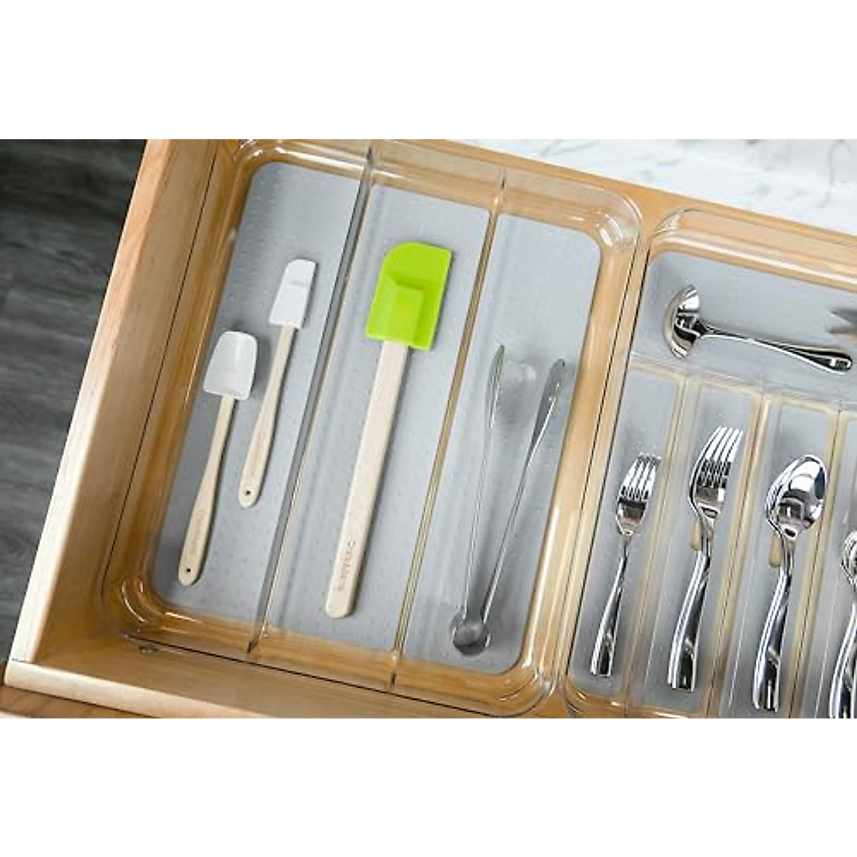 madesmart Utensil Tray - Large | Light Grey | Clear Soft Grip Collection | 3-compartment | Soft-grip Lining | Non-slip Feet | BPA-free