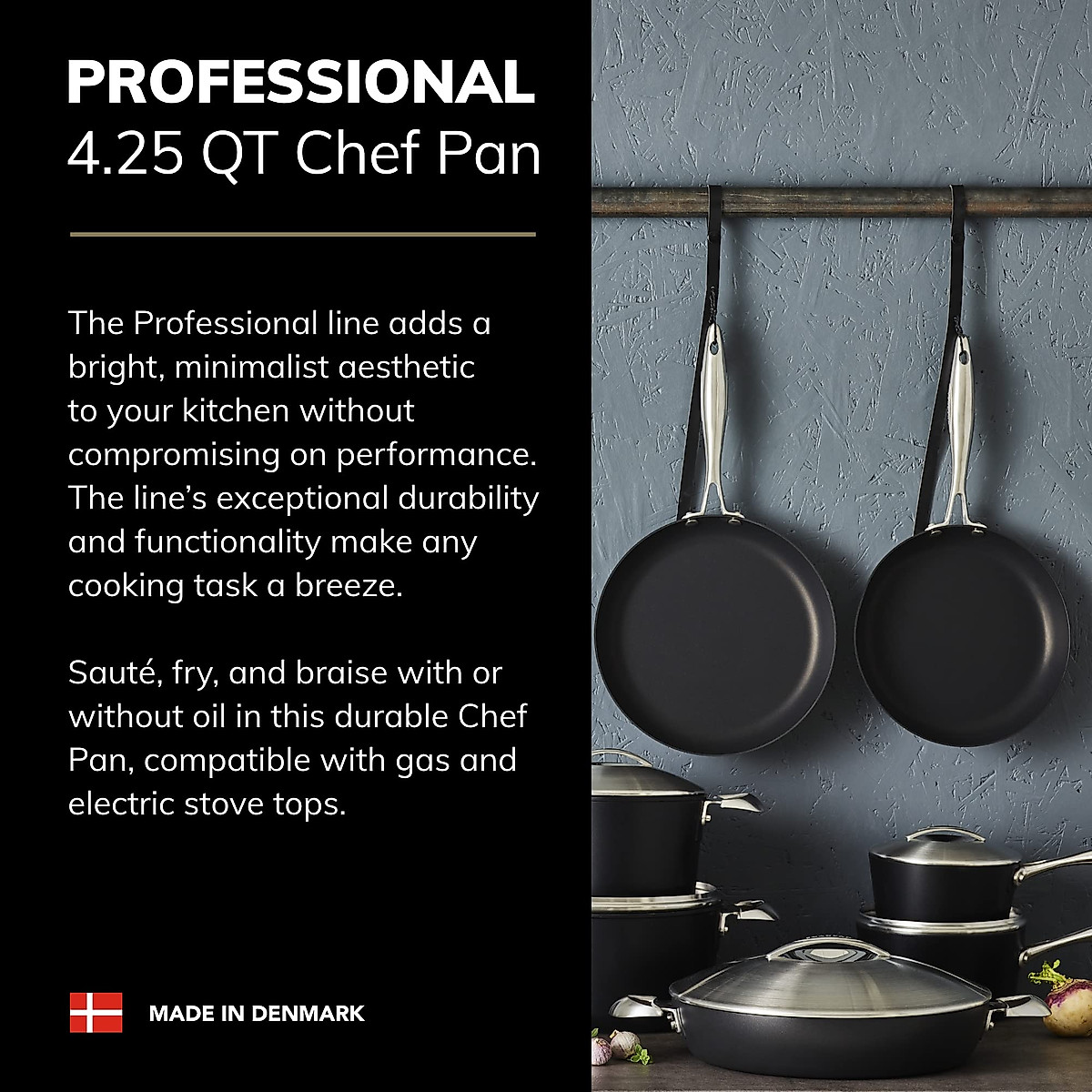 SCANPAN Professional 4.25 qt Chef Pan with Lid - Easy-to-Use Nonstick Cookware - Dishwasher, Metal Utensil & Oven Safe - Made in Denmark