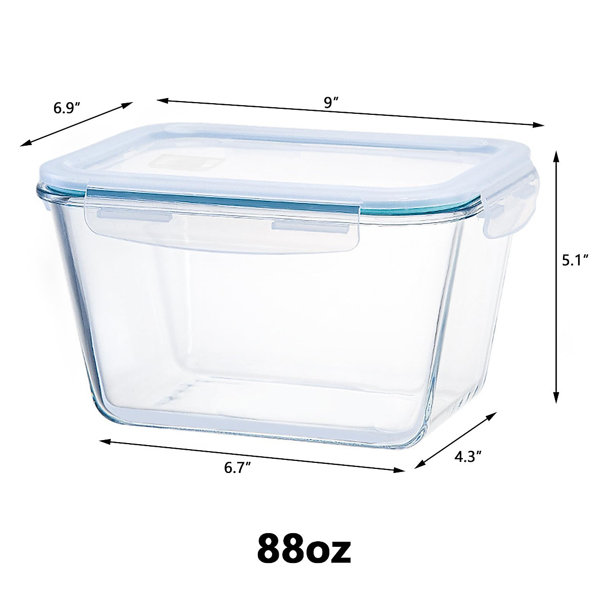 TRBIDRBO 2600 ML /88oz/ 11 Cup LARGE Glass Food Storage Container with Airtight Locking Lid for Storing food, Vegetables, Fruits Roasting Turkey Freezer Microwave & Oven Safe Leak Proof