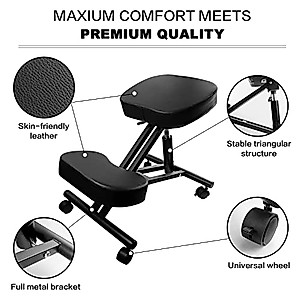 FBA Express, Ergonomic Kneeling Chair, Adjustable Stool for Home and Office - Improve Your Posture with an Angled Seat - Thick Comfortable Cushions, Black