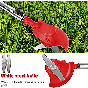 Electric Cordless Weed Wacker,24V 2Ah Battery Powered Weed Eater with 2 Batteries and 3 Types Blades,Lightweight and Powerful String Trimmer for Yard and Garden(RED)