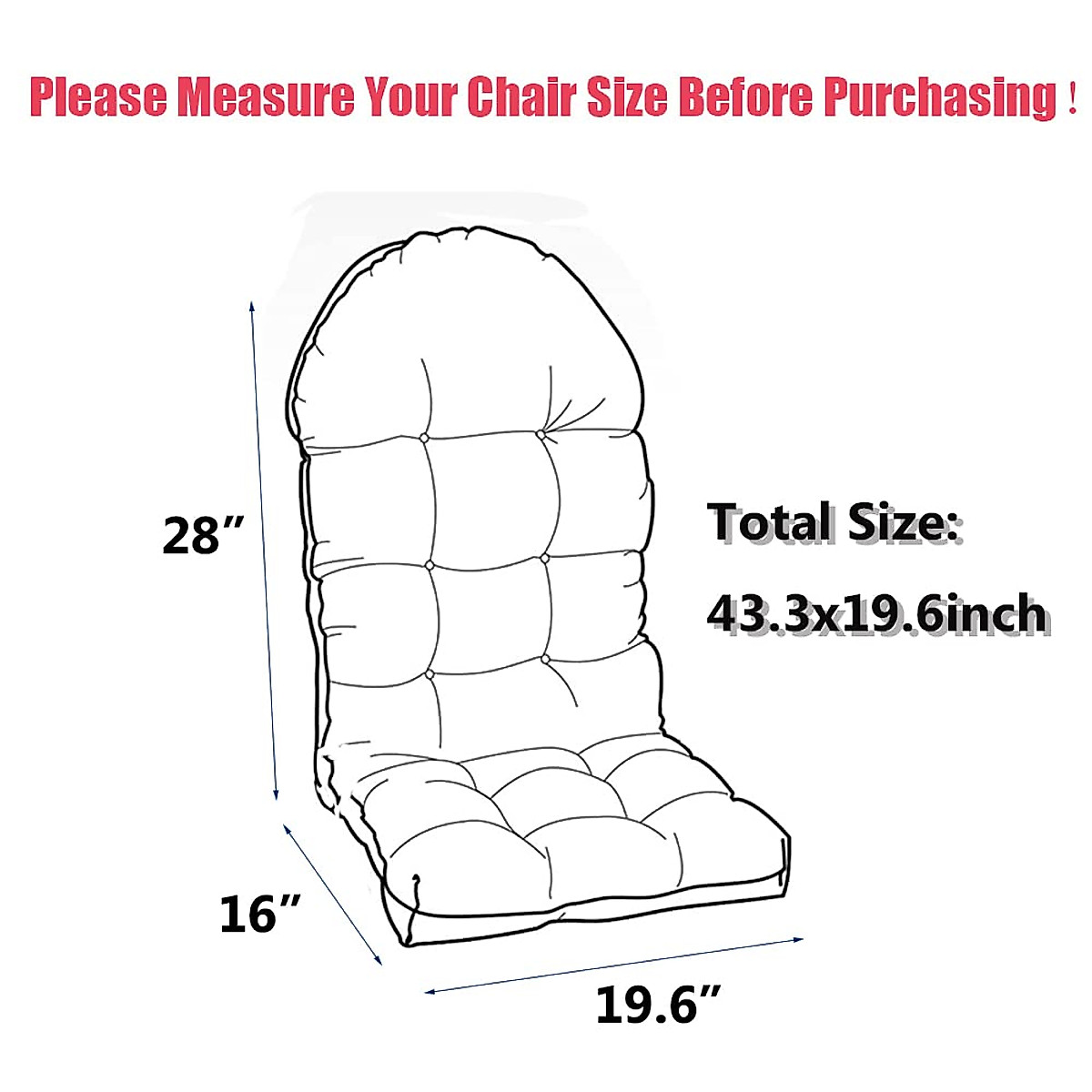 Waterproof Adirondack Chair Cushion,44inch Rocking Chair Cushion,High Back Patio Cushions Indoor and Outdoor Furniture Chair Cushions Pads with Ties (Style B)