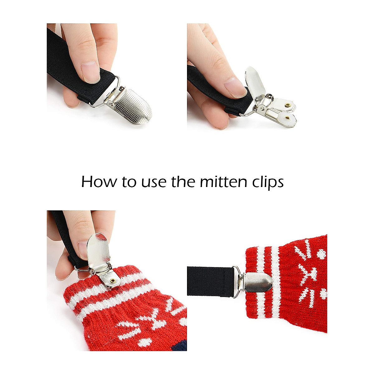 Century Star Elastic Mitten Clips for Toddlers Glove Clips for Kids Babys Adults Winter Boys Girls Mitten Clips 2 Pairs Black One Size