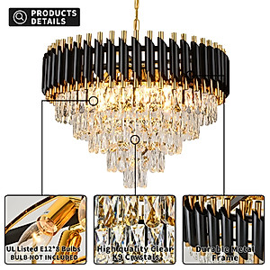 MarkDee Luxury Crystal Chandelier, 8-Lights Round Raindrop Crystal Hanging Ceiling Light, 5-Tier Pendant Lights Fixture for Dining Room, Living Room, Kitchen Island, Bedroom, D23.6''