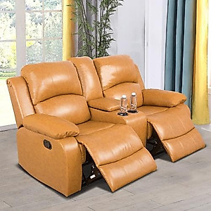Ocstta Manual Leather Recliner Sofa Set for Living Room Furniture Set,Leather Recliner Couch Set for Home/Office,Recliner Sofa Set 2-Pieces,(Sofa and Loveseat) Ginger