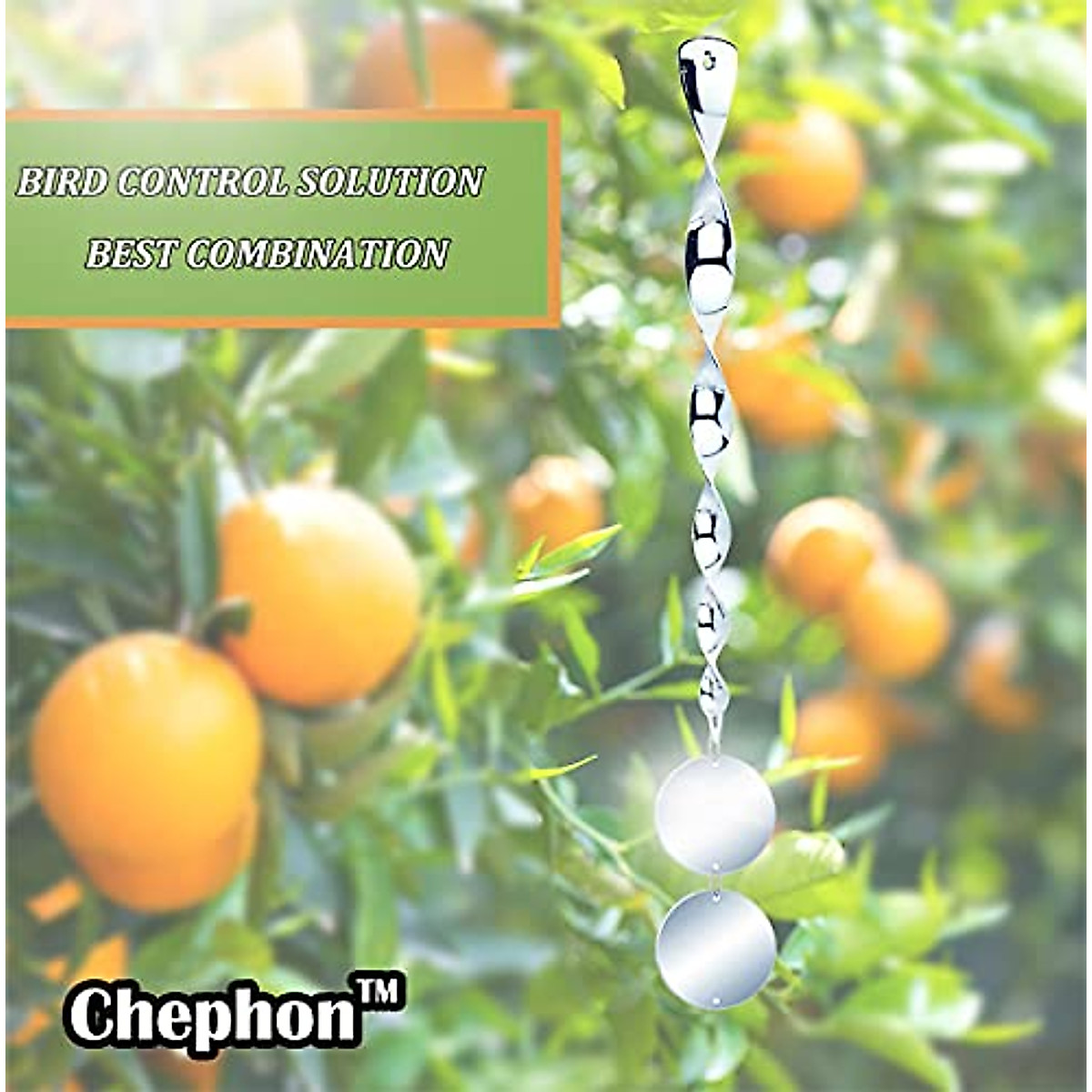 Chephon Bird Scare Rods with Reflective Discs Reflectors - Upgraded Bird Spinner Scare Device of Twisting Rods and Disks to Keep Birds Away Like Woodpecker and Pigeon - 6 Pack