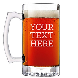 Personalized Etched Custom Message 25oz Glass Beer Mug, Your Text Here, Customized Engraved Groomsmen Gifts, Custom Beer Gifts for Men, Birthday Gifts for Him, Regalos Personalizados para Hombre