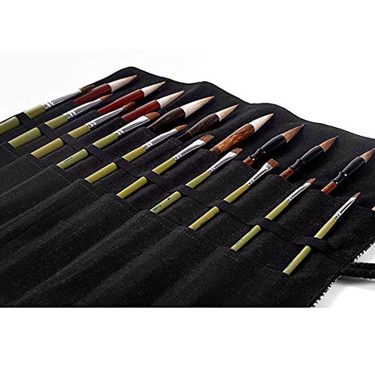 20 Slots Artist Paint Brush Roll Up Bag Holder Canvas Pouch Makeup Case Organizer Rollup Protection（Without Brushes） (Cat/B)