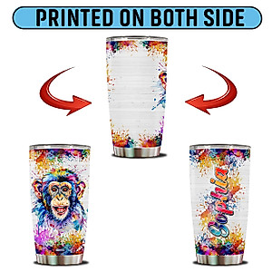 WONWIX Personalized Monkey Tumbler Gifts for Women Monkey Lover Custom Name Watercolor Coffee Cup Travel Mug Gift for Her Girls 20oz Insulated Stainless Steel With Lid