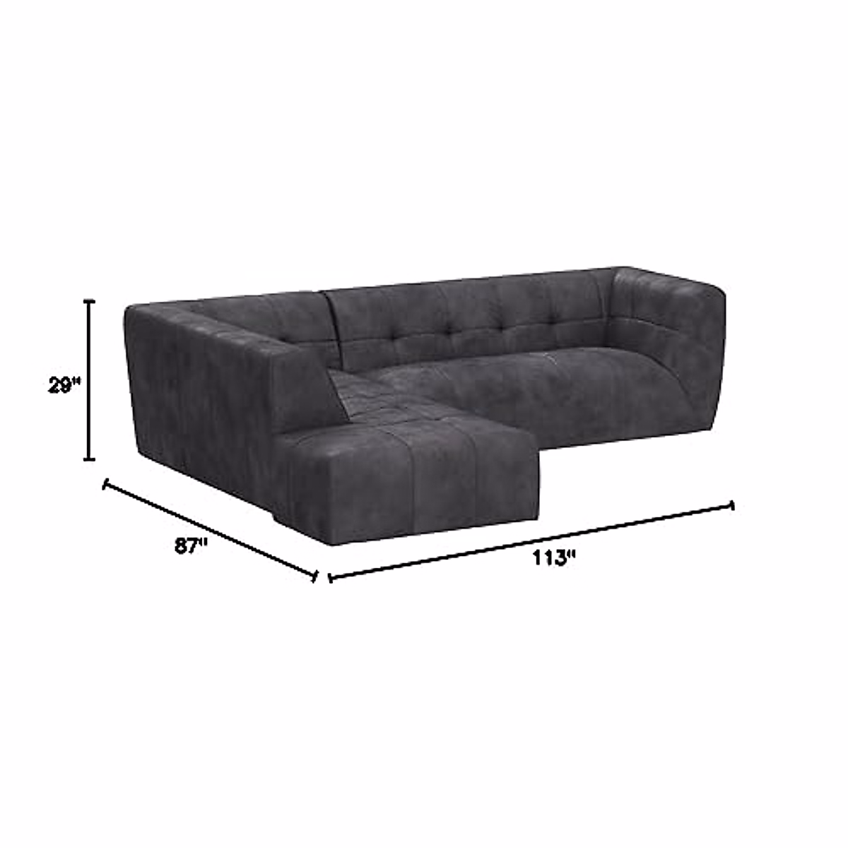 Acanva Luxury Mid-Century Velvet Tufted Low Back Sofa Set L-Shape 2-Piece Living Room Couch, 113"W Left Hand Facing Sectional, Grey