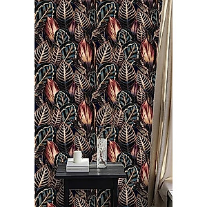 Luvdecor Peel and Stick Wallpaper Boho Bold Luxury Leaf Wallpaper Removable Wallpaper Boho Peel and Stick Floral Wallpaper for Bedroom Bathroom Stick On Wallpaper for Accent Wall Decor 17.7 * 118in