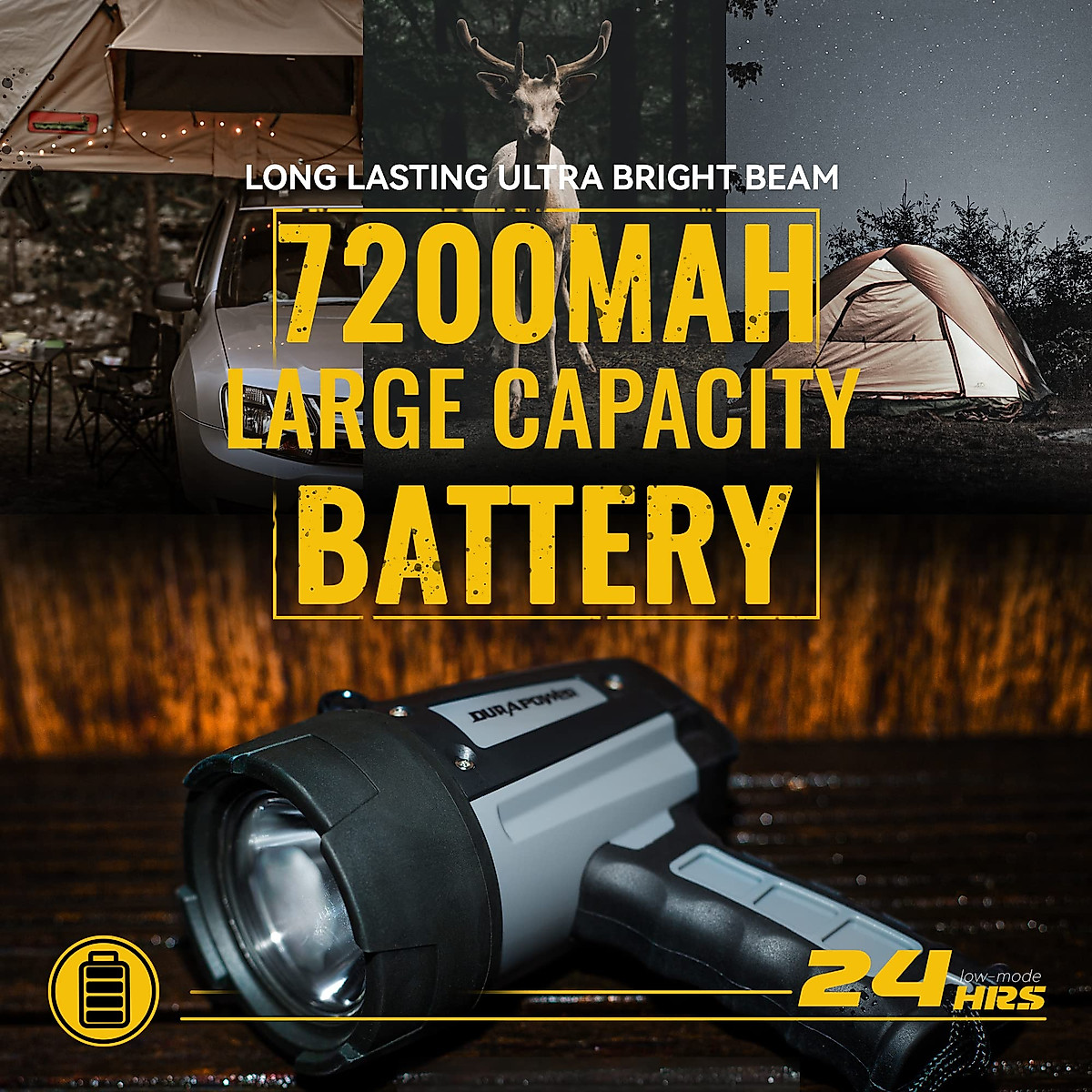 Durapower Rechargeable Spotlight, 200000 Lumen LED Handheld Spotlight, IP68 Waterproof Spotlight Flashlight Portable Marine Boat