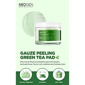 DERMALOGY by NEOGENLAB Bio-Peel Gauze Peeling Pads (Green Tea, 30 pads) - Exfoliating & Hydrating & Soothing Peeling Pad with PHA & Green Tea & Centella Asiatica - Korean Skin Care