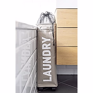 Taupe Corno slimLaundry basket - thin Laundry Hamper with wheels - small space laundry bin - narrow hamper, laundry collector, laundry basket with wheels
