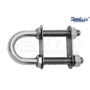 SeaLux Marine Boat Bow Eye Stern Eye U Bolt Tie Down 3/8" Stock, 4" Overall Length, 2-1/2" Thread Length with Hex Nuts and washers-SL878805849