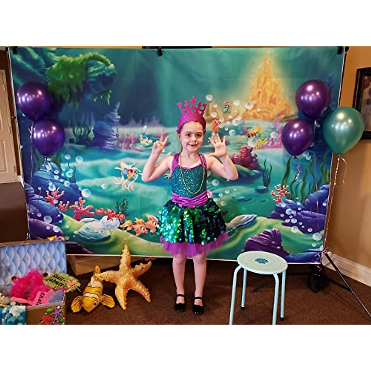 Mocsicka Mermaid Backdrop Under Sea Castle Photography Background 7x5ft Vinyl Child Kids Baby Birthday Party Decoration Backdrops
