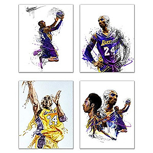 Kobe Bryant Watercolor Wall Art Decor Prints - Set Of 4 (8x10) Inch Poster Photos