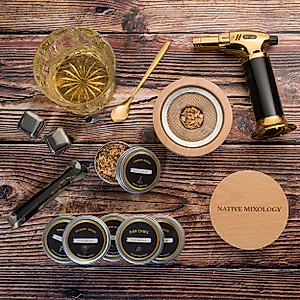 Cocktail Smoker Kit with Torch Old Fashioned Smoker for Whiskey & Bourbon, Set 6 Flavor of Wood Chips Anniversary Birthday Gifts for Men