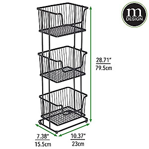 mDesign Tall 3 Basket Tiered Bathroom Holder, Metal Wire Floor Stand Storage Layered Rack with Three Tier Storage Shelving Bathroom Organizer Bins for Bath Towels, Hand Soap, and Toiletries - Black