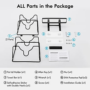 KES Pot Lid Organizer with Towel Rack for Cabinet Door, Lid Rack Holder for Pot Lids Storage Kitchen No Drill Metal Matte Black, KUR524-BK