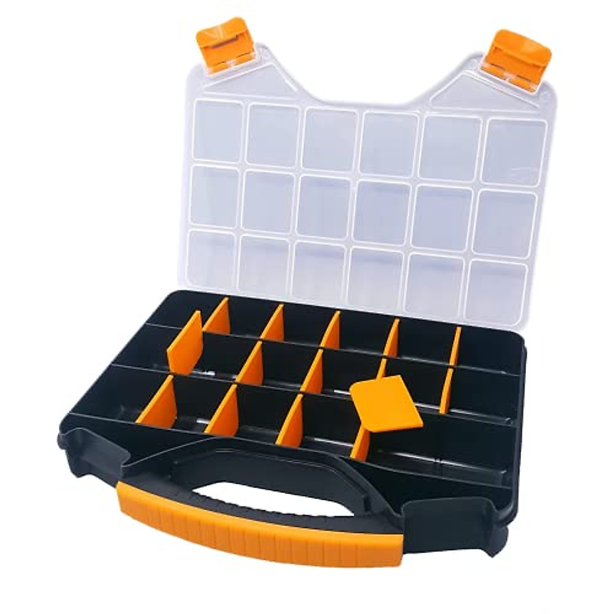 Massca Hardware Organizer box with dividers - 18 Compartments Small Parts Organizer with Accessible Hinged Lid - Durable Plastic Screw Organizer Store Nuts, Bolts, Screws, Nails, and Small Hardware