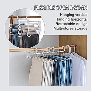 ECKOO 2 Pack Multi-Functional Pants Rack Foldable Adjustable Pants Hangers,Stainless Steel Clothes Hangers Closet Space Saving for Pants Trousers Scarf Tie Belt - White