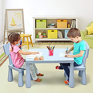 Costzon Kids Table and Chair Set, 3 Piece Plastic Children Activity Table for Reading, Drawing, Snack Time, Arts Crafts, Preschool, Kindergarten & Playroom, Easy Clean, Toddler Table & Chair (Blue)