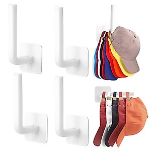 Letohoumia Hat Hooks for Wall, 4 Pcs Adhesive Hat Hangers Organizer Holder for Closet/Door, Multi-Purpose Strong Hook Rack Can Hold More Than 10 Hats Black
