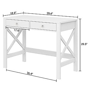 ChooChoo Computer Desk Study for Home Office, Modern Simple 40 Inches White Desk with Drawers, Makeup Vanity Console Table