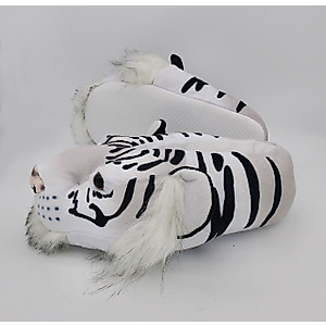Onmygogo Fuzzy Winter Animal Tiger Slippers for Men Women Adult and Kids, Novelty slippers for Halloween Christmas(7-9, white tiger)