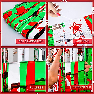 LOLStar Christmas Party Decoration, 4 Pack Christmas Themed Pattern Foil Fringe Curtains 3.3 X 6.6 ft Red Silver Green Tinsel Fringe Photo Backdrop Streamer Backdrop for Christmas, Ugly Sweater Party