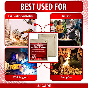 JJ CARE Welding Blanket - 2 Packs 6ft x 8ft Welding Mat - 850GSM Fiberglass Welding Blanket with Brass Grommets, Welders Blanket for Grill, Smoker Welding Blanket Heavy Duty, Welding Tarp & Shield