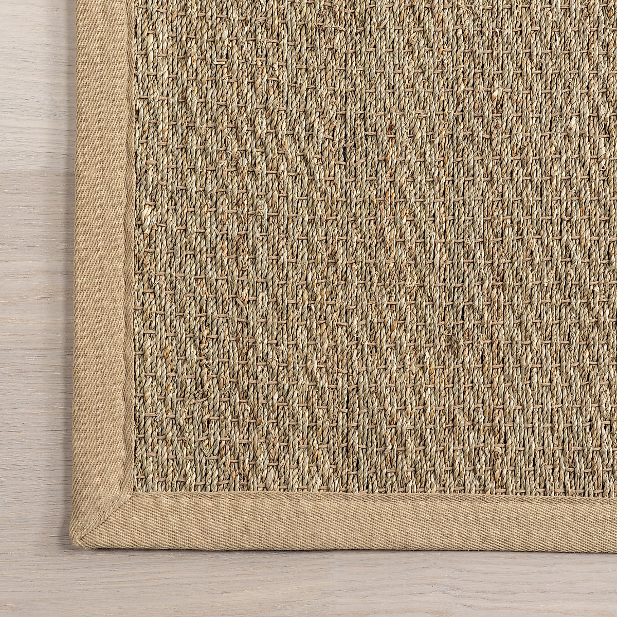 nuLOOM 2x14 Elijah Seagrass Area Rug, Beige, Solid Farmhouse Style, Cotton Bordered, Basketweave, Natural Fiber, For Bedroom, Dining Room, Living Room, Hallway, Office, Kitchen, Entryway