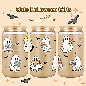 Fairy's Gift Ghost Reader Halloween Cup, Cute Halloween Spooky Gifts for Book Lovers, 16 oz Iced Coffee Cup with Lid Straw, Book Themed, Bookworm, Bookish Gifts for Women Book Lover Librarian