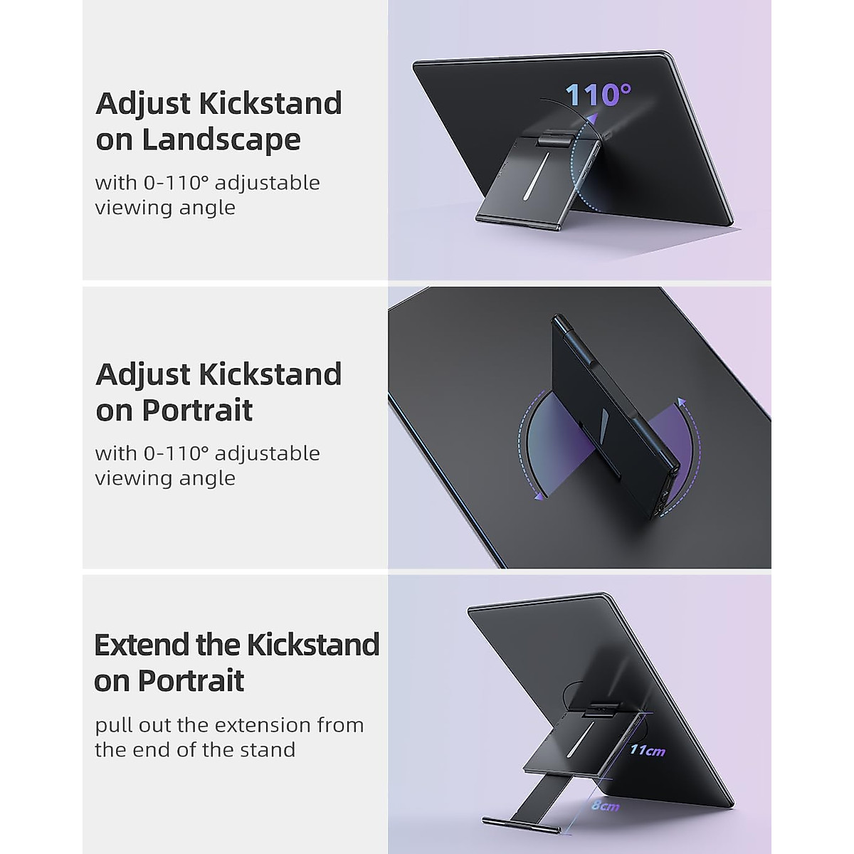 UPERFECT Y Portable Monitor Freestanding Touchscreen, 15.6''FHD 1080P IPS Screen with Adjust Kickstand, 2000:1 Contrast Ratio, 100% sRGB w/Standard HDMI/USB 3.0/Type C, Built-in Speaker/Ambient Light