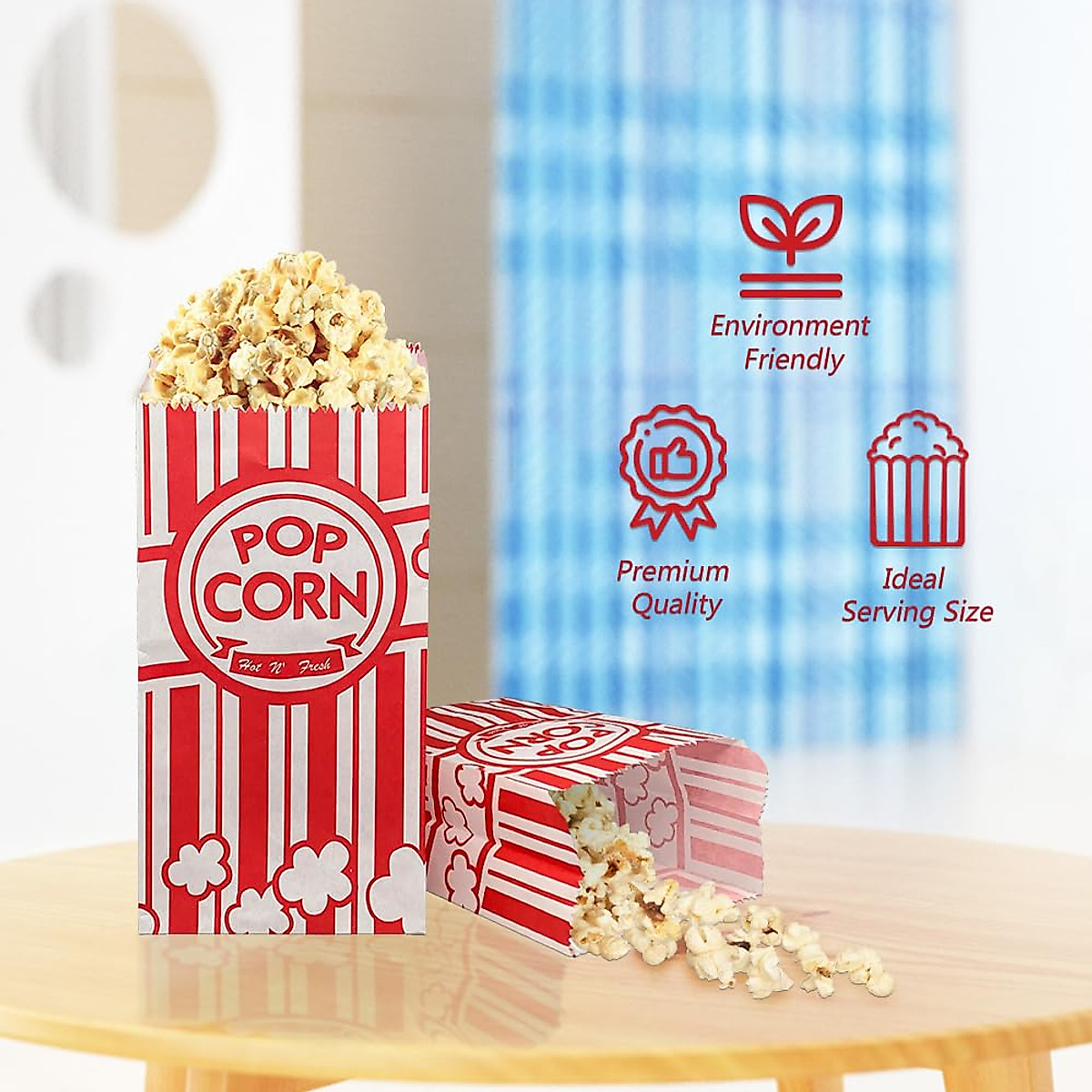 200 Pieces 1 OZ Popcorn Bags Classic Red & White Stripes Paper Popcorn Bags for Individual Servings Bulk Popcorn Bag for Carnival Themed Party, Movie Night, Birthday, Decorations (200)
