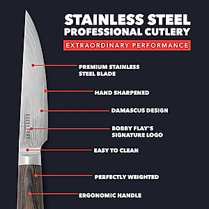 GreenPan x Bobby Flay 6 Piece Steak Knife Set with Wood Storage Box, Premium Stainless Steel Blades, Precision Cutting Tools, Ultra-Versatile Cutlery, Hand Finished Wood Handle, Damascus Steel Design