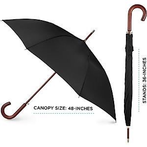 totes Auto Open Wooden Stick Umbrella, Beige/British Tan, One Size