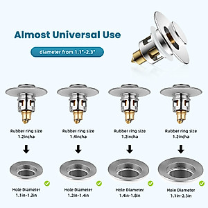 2PACKS Bathroom Sink Stopper for Standard Drain Holes, All Metal Bathroom Pop Up Sink Strainer with Bullet Core Push Type Stainless Steel Plug, Chrome Finish
